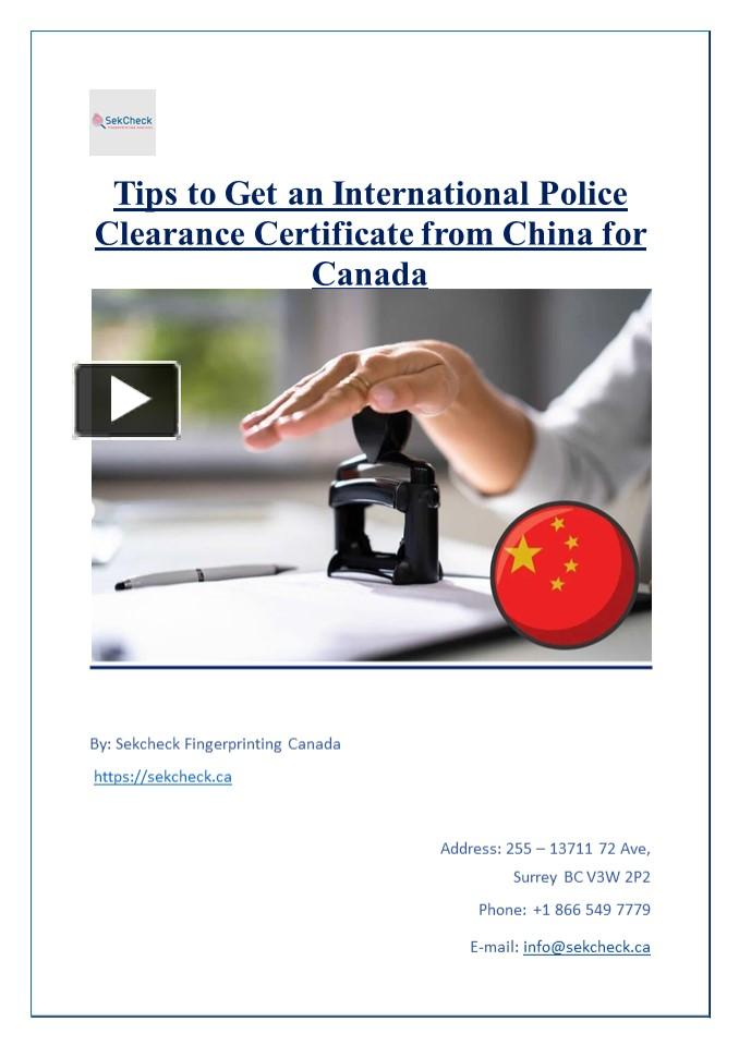 Tips to Get an International Police Clearance Certificate from China for Canada presentation ...