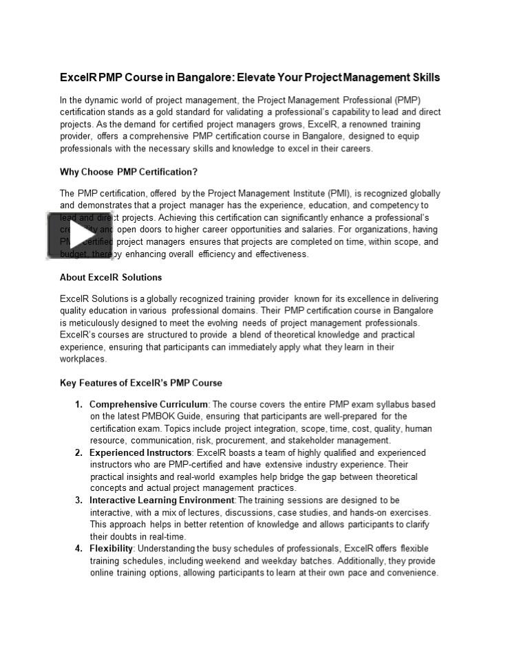 PMP Course in Bangalore (2) presentation | free to download