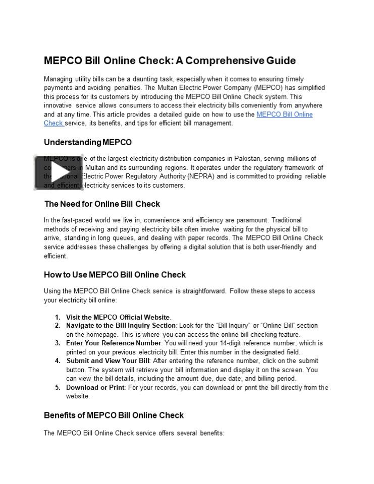 PPT – MEPCO Bill Online Check: A Comprehensive Guide PowerPoint presentation | free to download ...