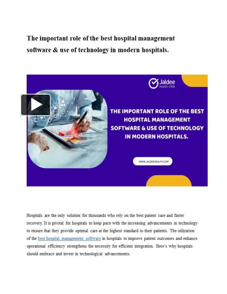 The important role of the best hospital management software & use of technology in modern ...