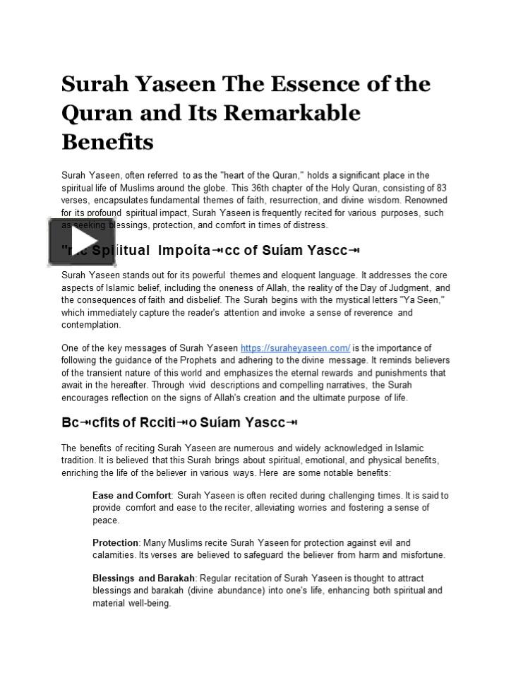 Surah Yaseen The Essence of the Quran and Its Remarkable Benefits presentation | free to download
