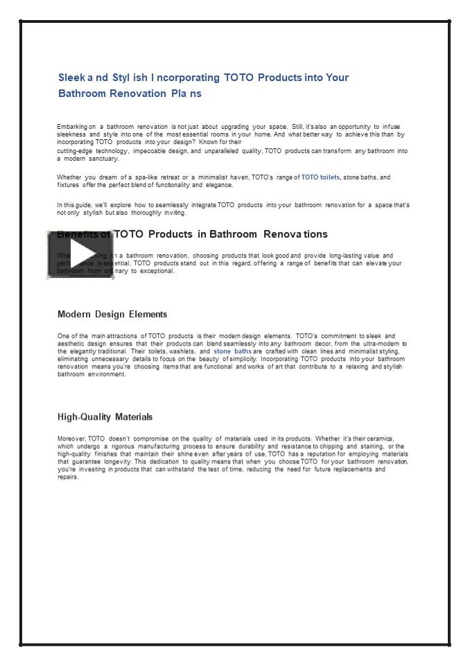 PPT – Sleek and Stylish: Incorporating TOTO Products into Your Bathroom Renovation Plans ...