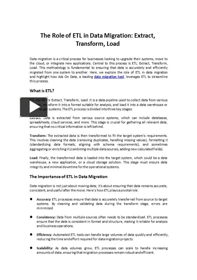The Role Of Etl In Data Migration Extract Transform Load