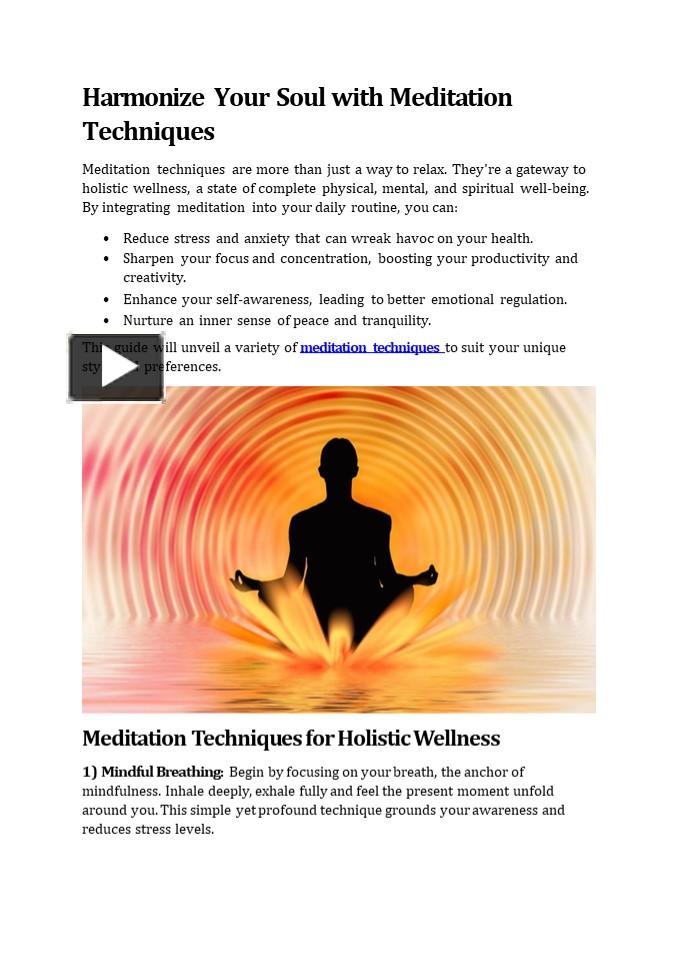 Harmonize Your Soul with Meditation Techniques presentation | free to download
