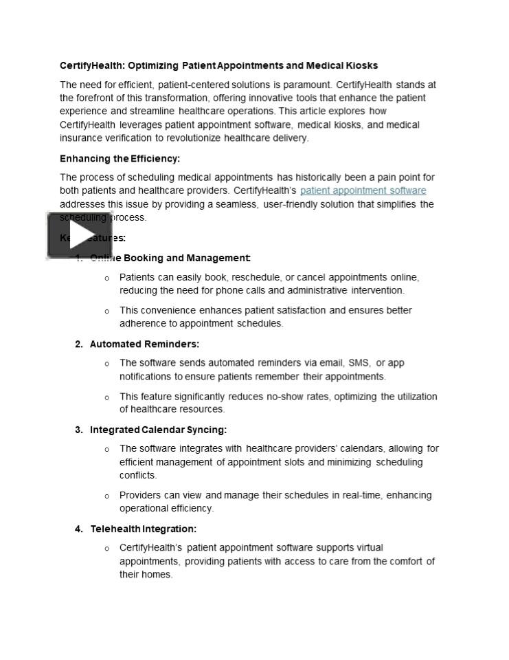 CertifyHealth: Optimizing Patient Appointments and Medical Kiosks ...