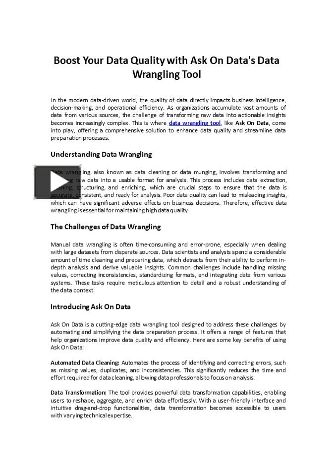 PPT – Boost Your Data Quality with Ask On Data's Data Wrangling Tool PowerPoint presentation ...