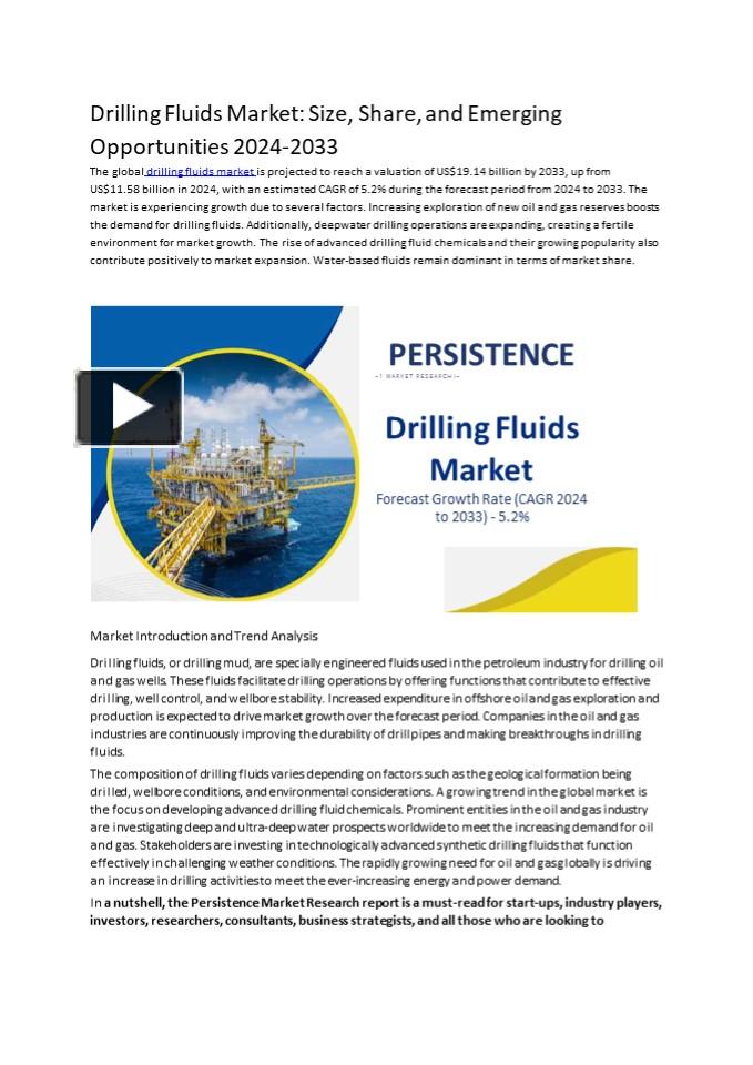 Drilling Fluids Market: Growth Trends and Key Developments Analysis 2024-2033 presentation ...