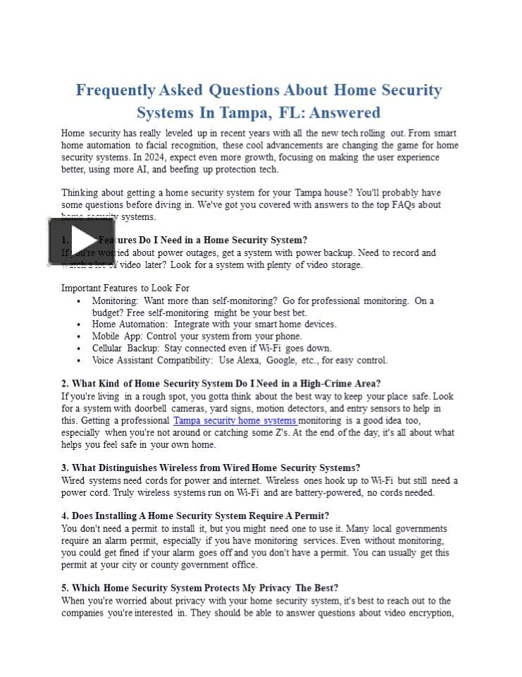 PPT – Frequently Asked Questions About Home Security Systems In Tampa, FL: Answered PowerPoint ...