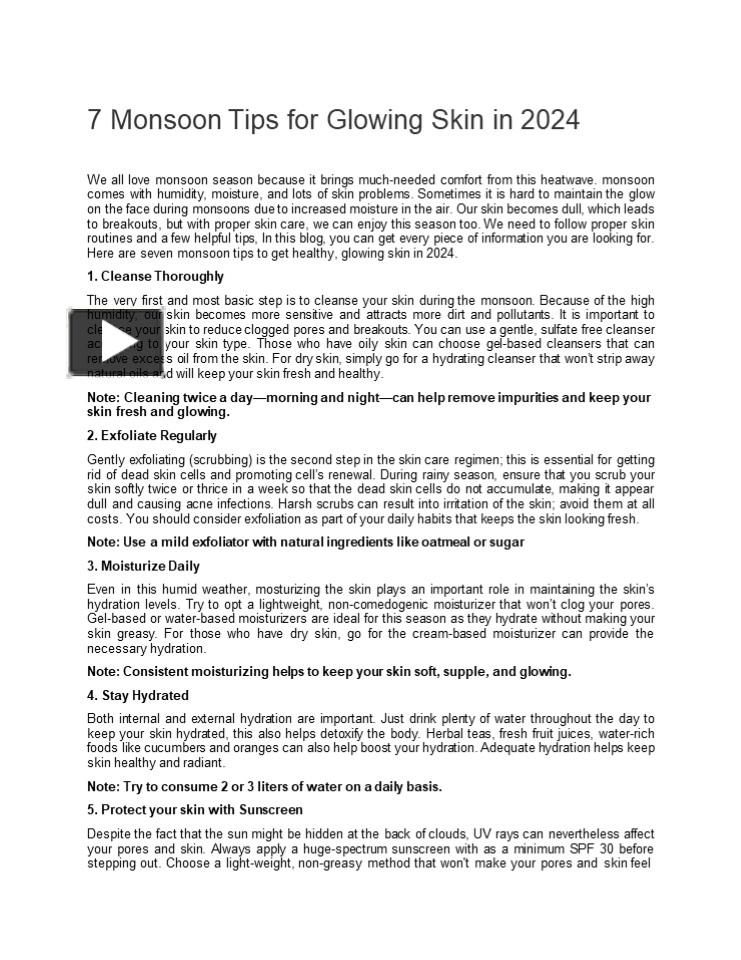 PPT – 7 Monsoon Tips for Glowing Skin in 2024 PowerPoint presentation | free to download - id ...