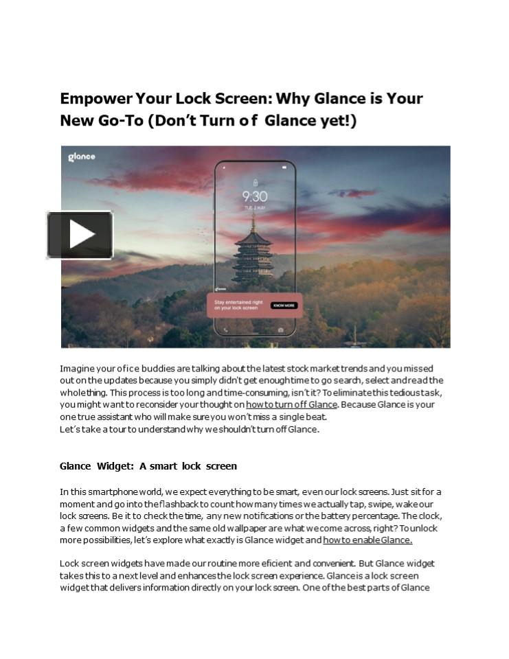 Ppt Dont Turn Off Glance Unlock More From Your Lock Screen Powerpoint Presentation Free To