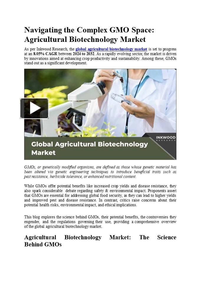 PPT – Navigating the Complex GMO Space: Agricultural Biotechnology ...