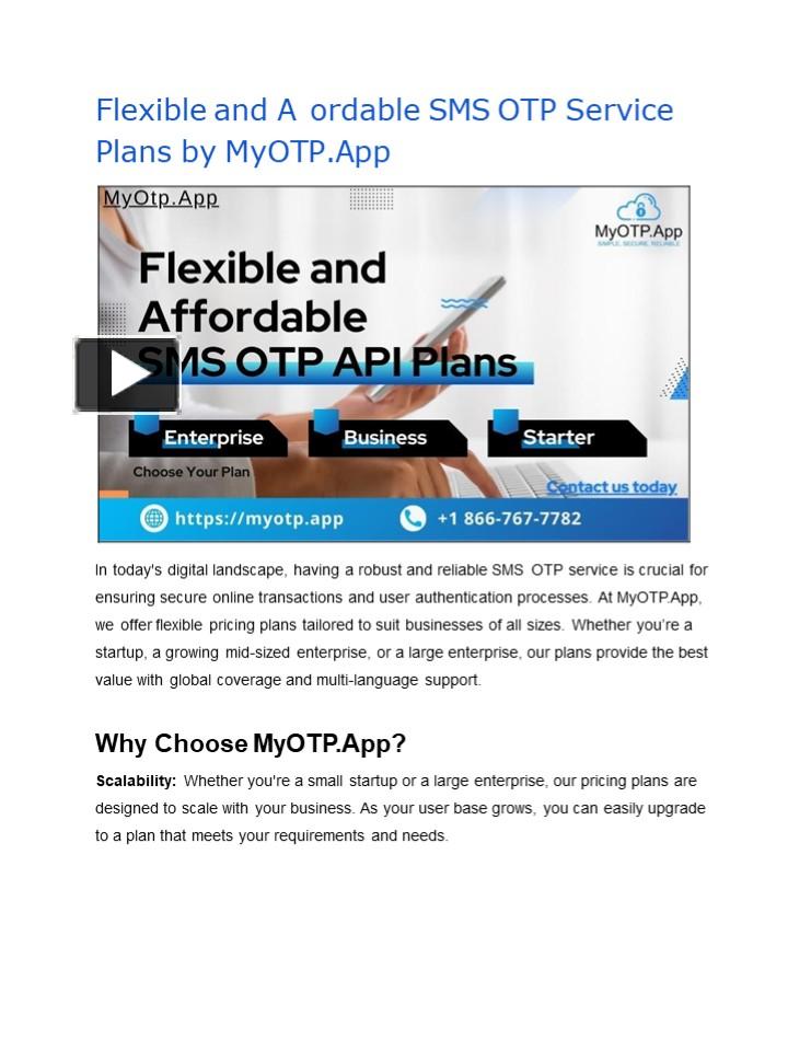 Flexible and Affordable SMS OTP API Plans by MyOtp.App presentation | free to download