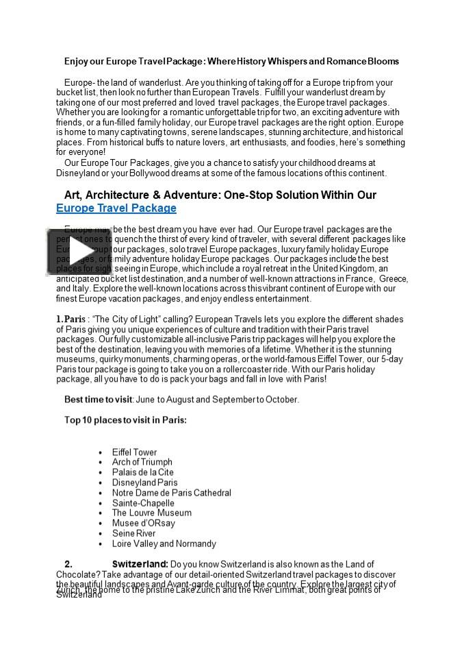 PPT – Europe Travel package by European Travel (1) PowerPoint ...