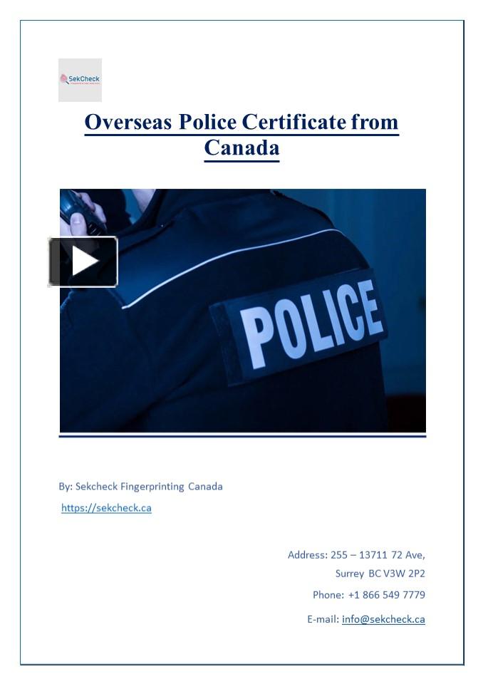 Overseas Police Certificate from Canada presentation | free to download