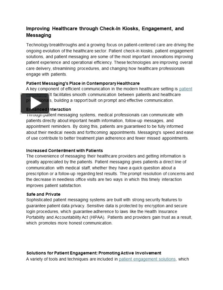 PPT – IMPROVING HEALTHCARE THROUGH CHECK-IN KIOSKS, ENGAGEMENT, AND MESSAGING PowerPoint ...