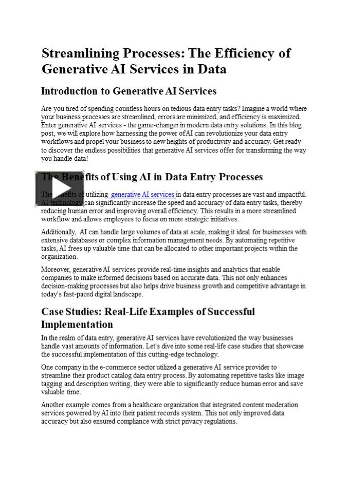 PPT – Streamlining Processes: The Efficiency of Generative AI Services in Data PowerPoint ...