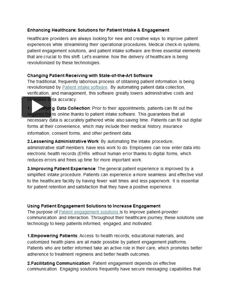 PPT – ENHANCING HEALTHCARE: SOLUTIONS FOR PATIENT INTAKE & ENGAGEMENT PowerPoint presentation ...