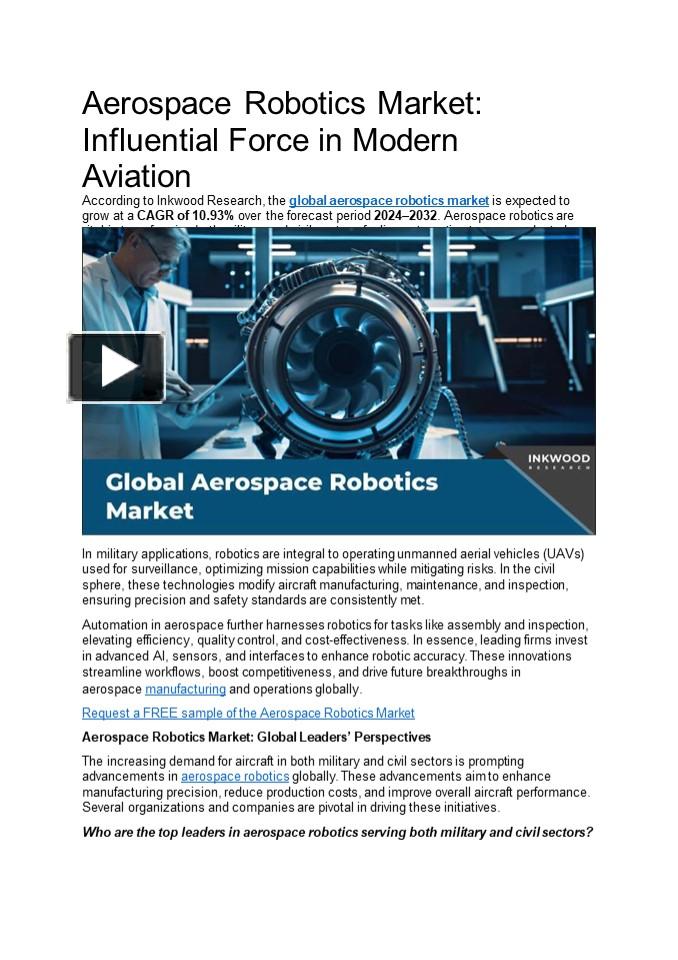 Aerospace Robotics Market: Influential Force in Modern Aviation presentation | free to download