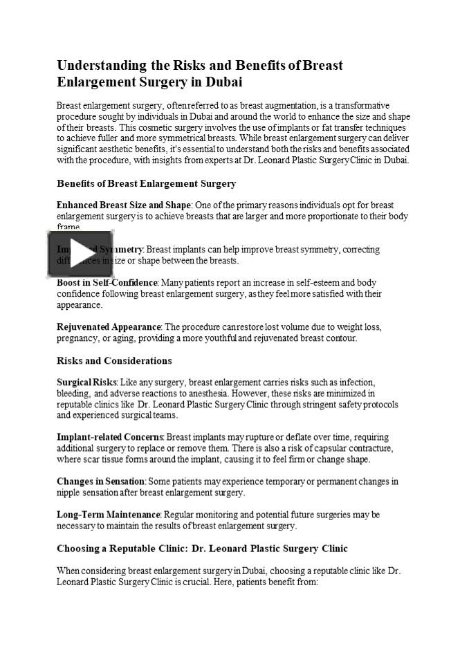 PPT – Understanding the Risks and Benefits of Breast Enlargement Surgery in Dubai PowerPoint ...