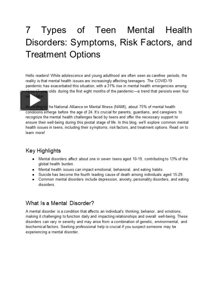 7 Types Of Teen Mental Health Disorders: Symptoms, Risk Factors ...
