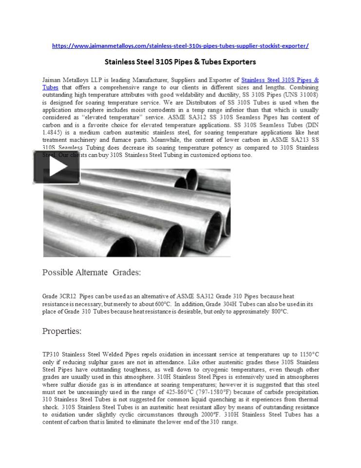 PPT – Stainless Steel 310S Pipes & Tubes Exporters PowerPoint presentation | free to download ...