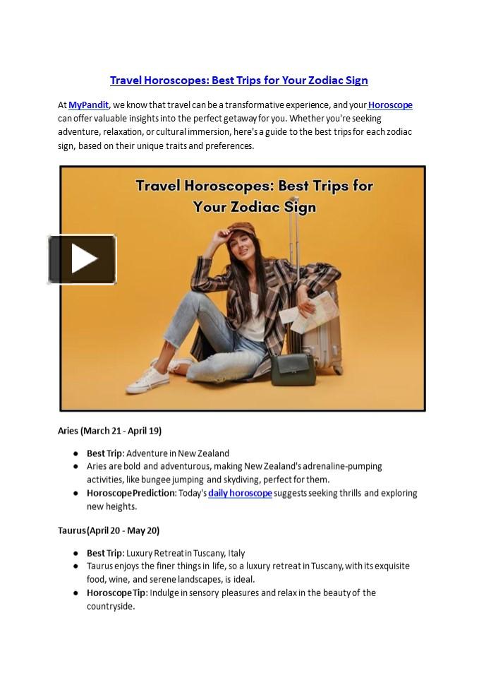 PPT – Travel Horoscopes: Best Trips for Your Zodiac Sign PowerPoint presentation | free to ...