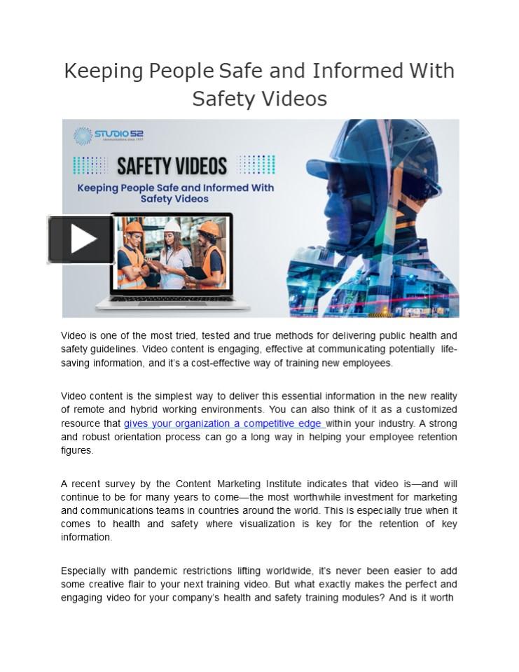 Keeping People Safe and Informed With Safety Videos presentation | free ...