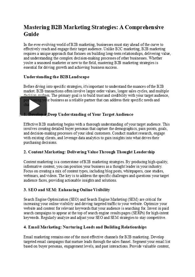 Mastering B2B Marketing Strategies: A Comprehensive Guide presentation | free to download