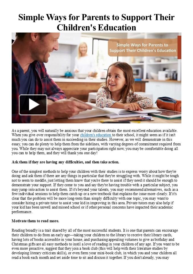 Simple Ways for Parents to Support Their Children's Education ...