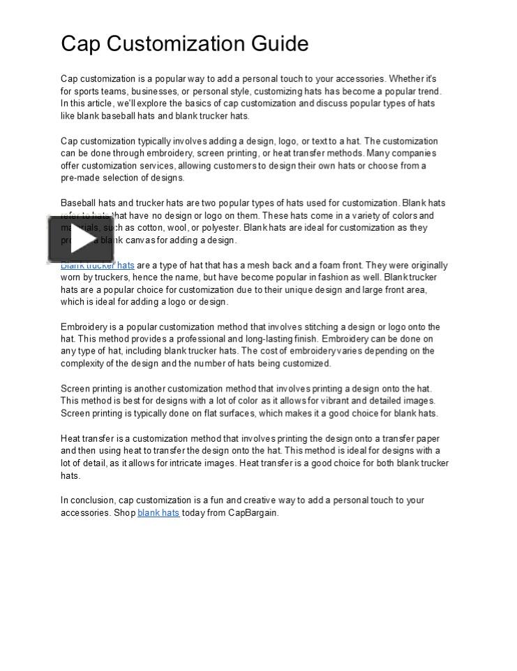 PPT – Cap Customization Guide PowerPoint presentation | free to download - id: 9a1155-Yzc4Z