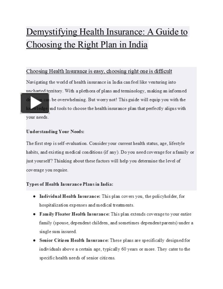 Demystifying Health Insurance: A Guide to Choosing the Right Plan in ...