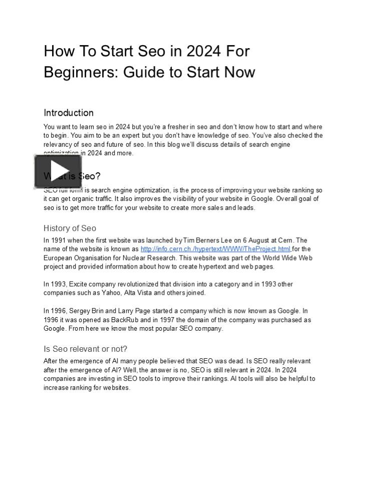 How To Start Seo in 2024 For Beginners: Guide to Start Now presentation | free to download