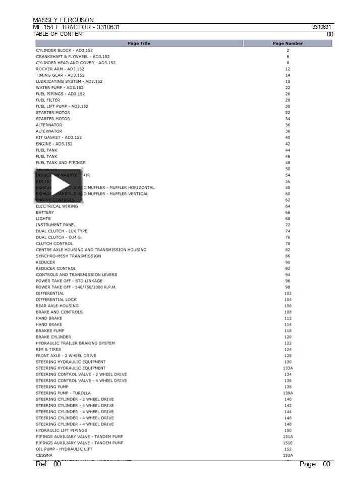 Massey Ferguson MF 154 F TRACTOR Parts Catalogue Manual Instant Download presentation | free to ...