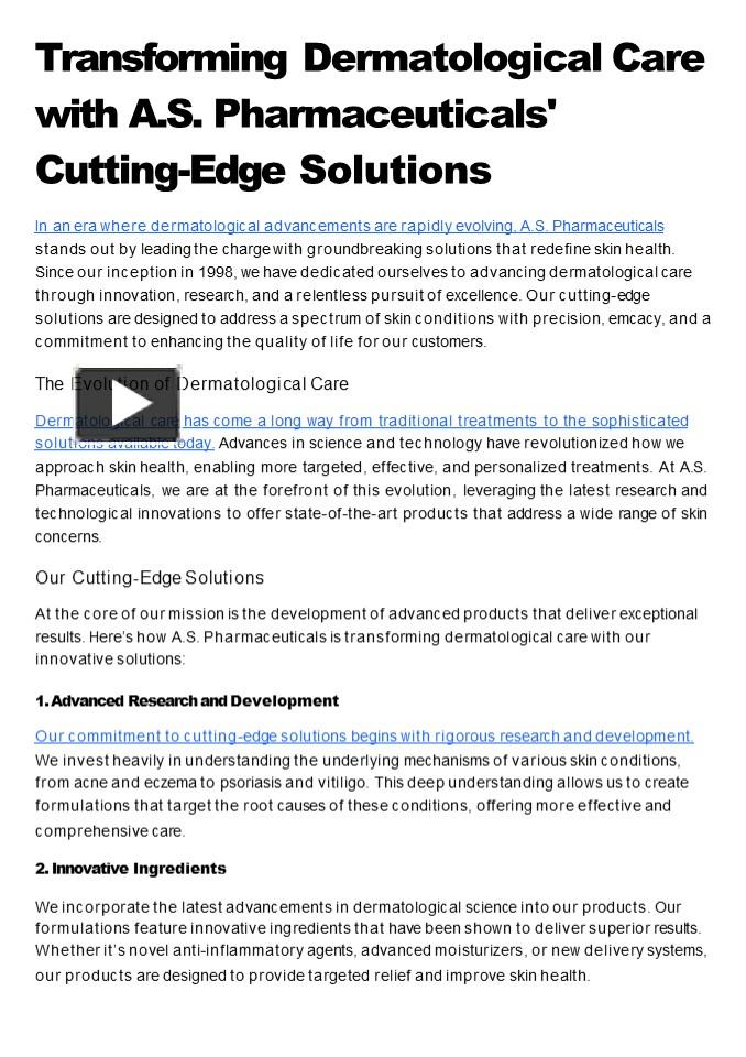 PPT – Transforming Dermatological Care with A.S. Pharmaceuticals' Cutting-Edge Solutions ...