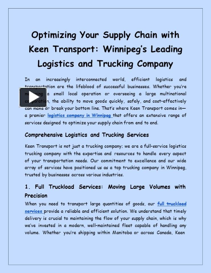 PPT – Optimizing Your Supply Chain with Keen Transport: Winnipeg’s Leading Logistics and ...