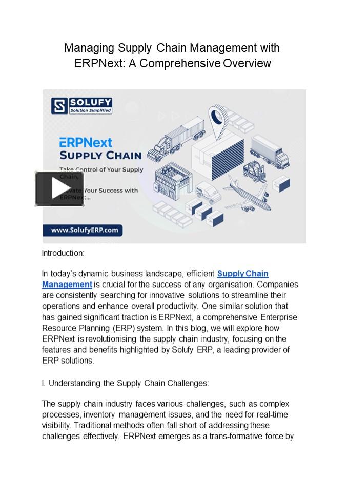 Title: Unlocking Supply Chain Success with ERPNext presentation | free to download