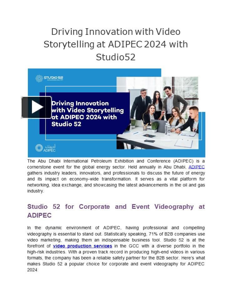Corporate & Event Coverage Video Services | ADIPEC 2024 presentation | free to download