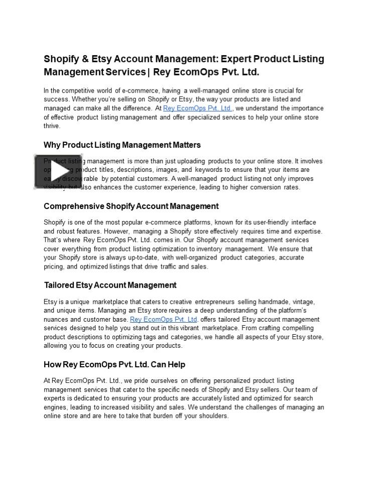 Ppt Shopify And Etsy Account Management Expert Product Listing Management Services Rey