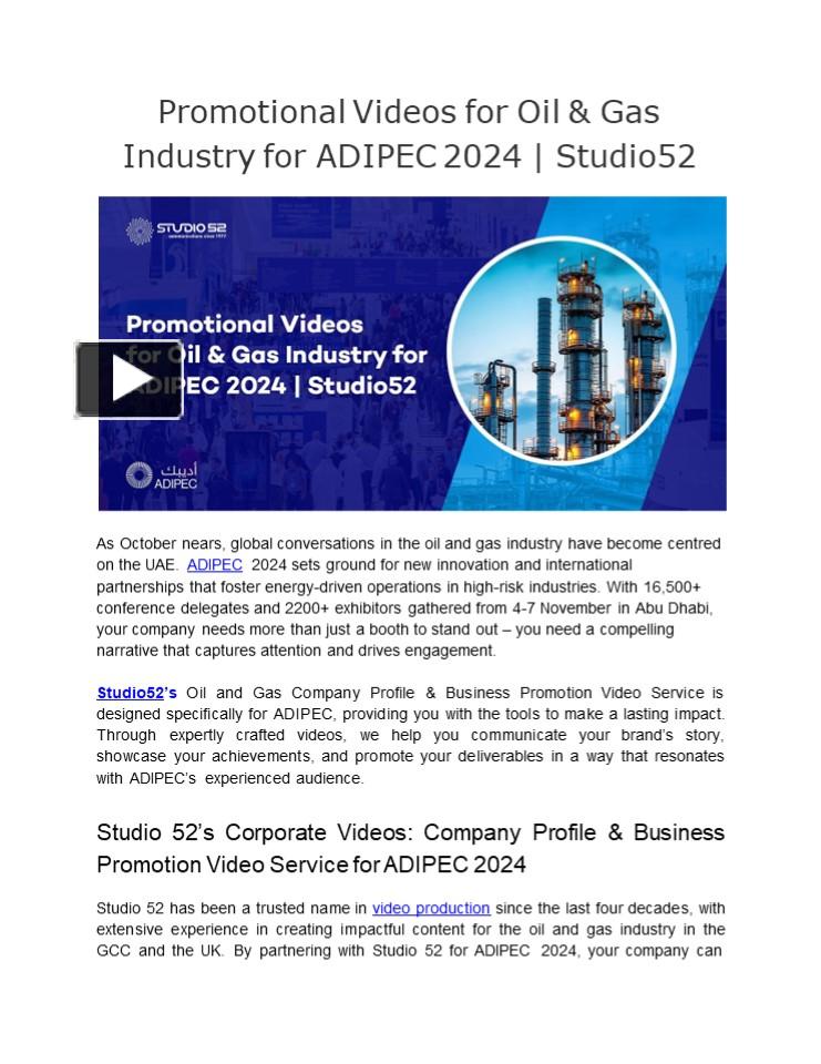 Promotional Videos for Oil & Gas Industry at ADIPEC 2024 presentation | free to download