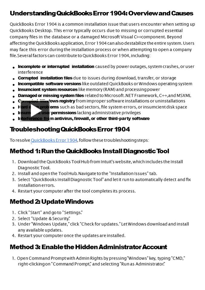 QuickBooks Error 1904: Causes and Solutions presentation | free to download