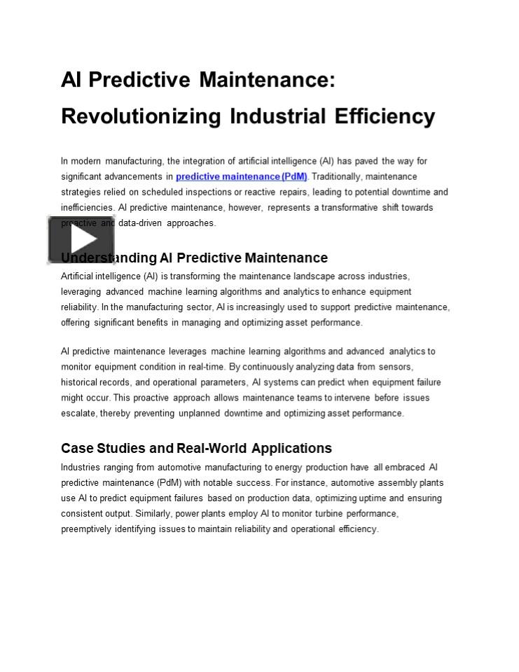 AI Predictive Maintenance: Revolutionizing Industrial Efficiency presentation | free to download