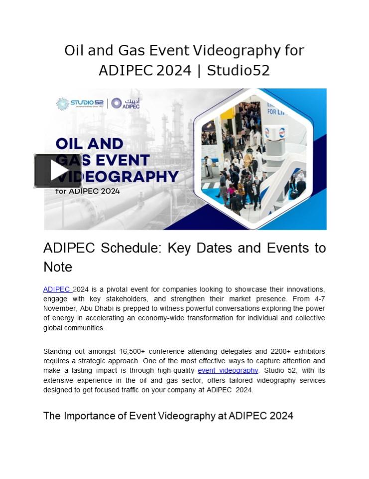 Oil and Gas Event Videography for ADIPEC 2024 | Studio52 presentation | free to download