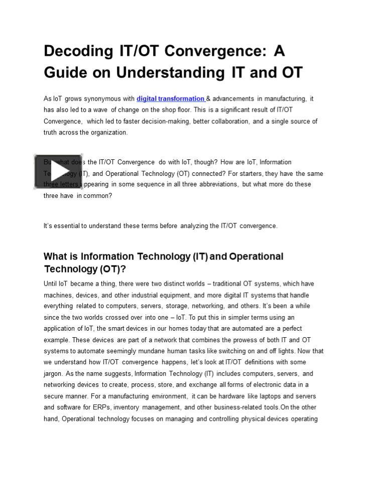 PPT – Decoding IT/OT Convergence: A Guide on Understanding IT and OT PowerPoint presentation ...