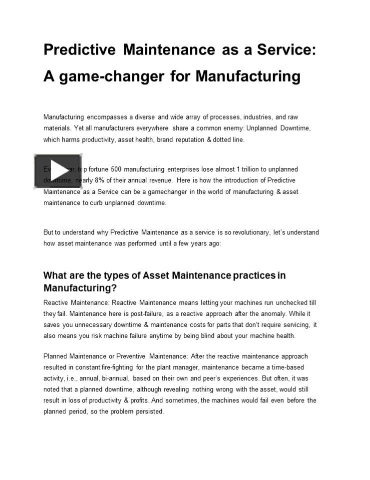 PPT – Predictive Maintenance as a Service: A game-changer for Manufacturing PowerPoint ...