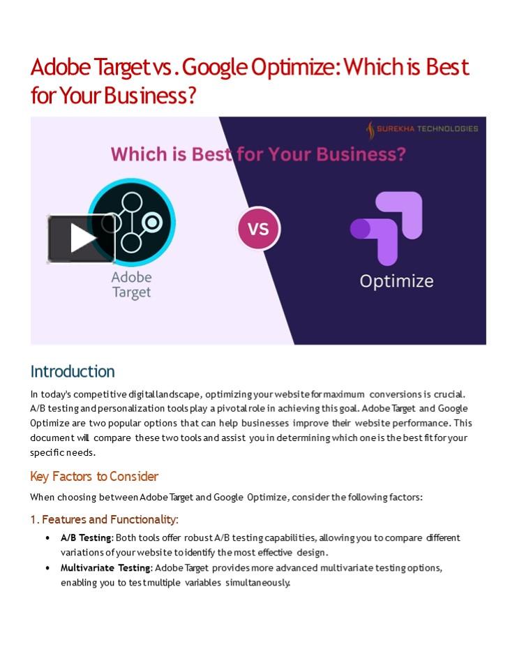 Adobe Target vs. Google Optimize Which is Best for Your Business presentation | free to download
