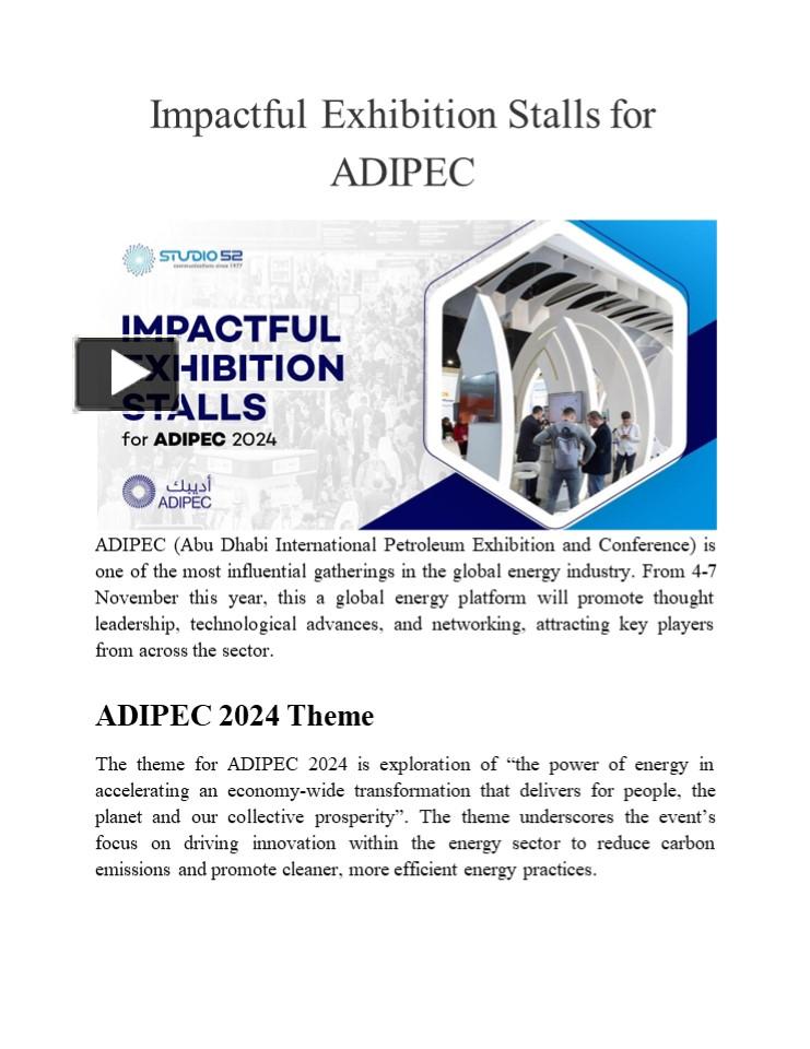 Create Impactful Exhibition Stalls for ADIPEC 2024 Success presentation | free to download
