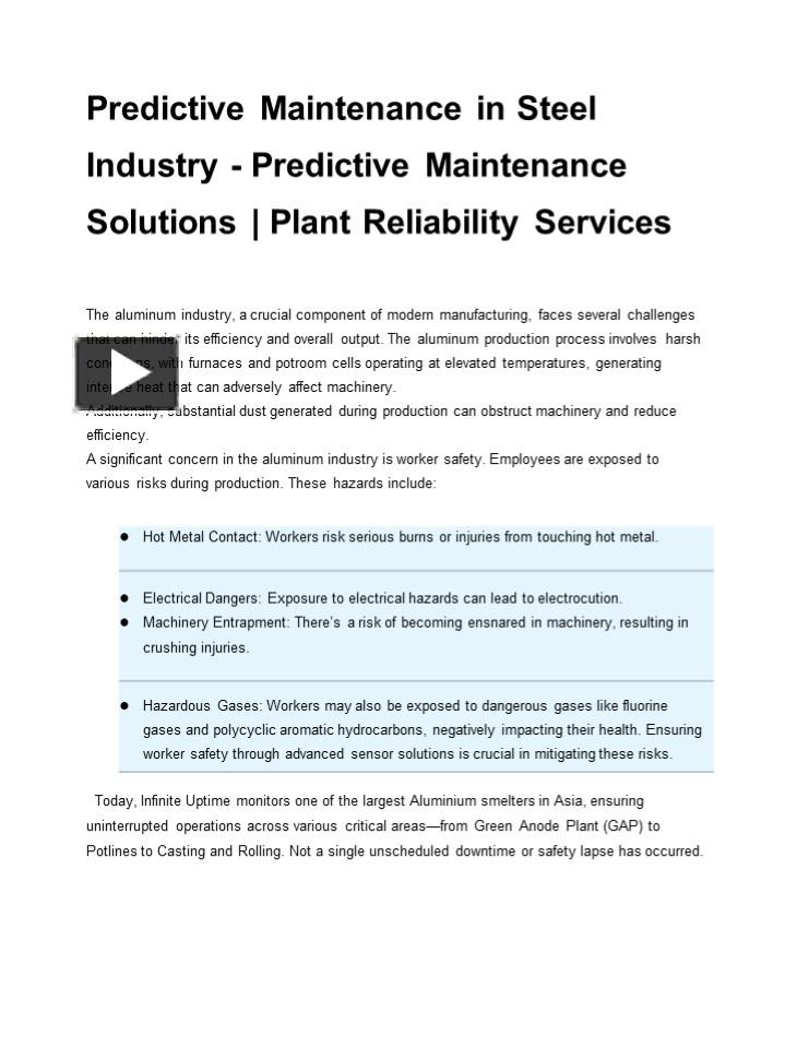 Ppt Online Condition Monitoring And Fault Diagnostics For Aluminium