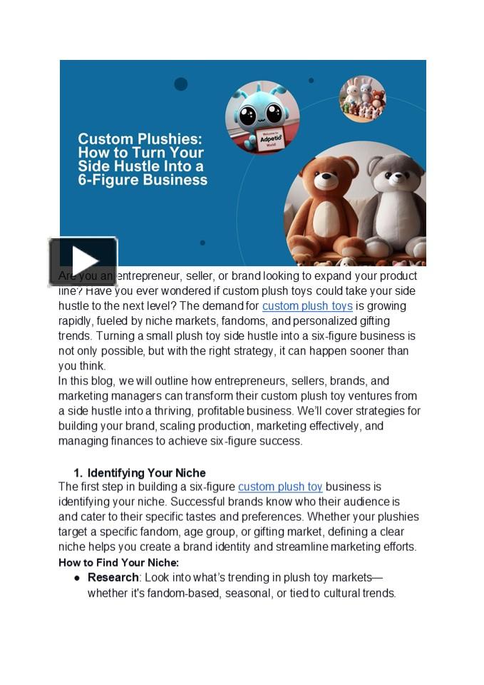 Custom Plushies: How to Turn Your Side Hustle Into a 6-Figure Business presentation | free to ...
