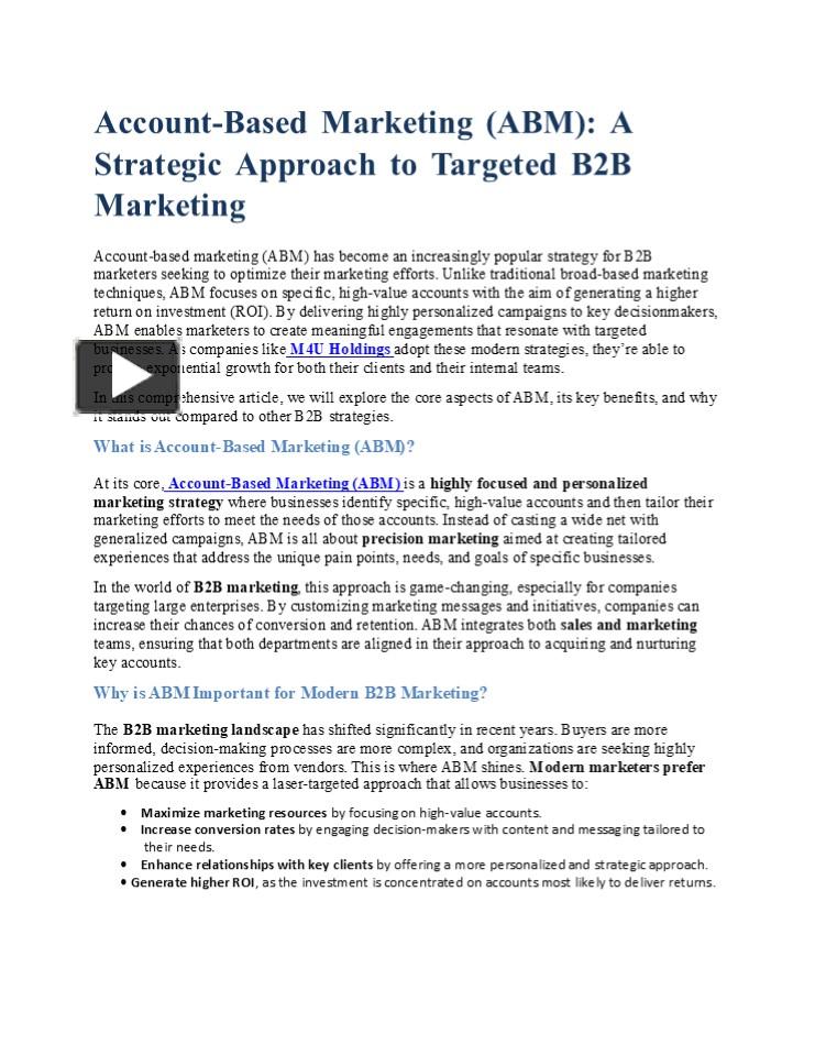 Account-Based Marketing (ABM): A Strategic Approach to Targeted B2B Marketing presentation ...