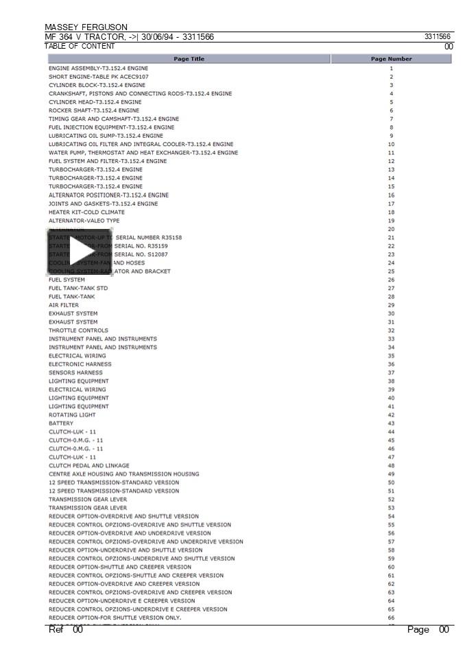 Massey Ferguson MF 364 V TRACTOR, - 300694 Parts Catalogue Manual Instant Download presentation ...